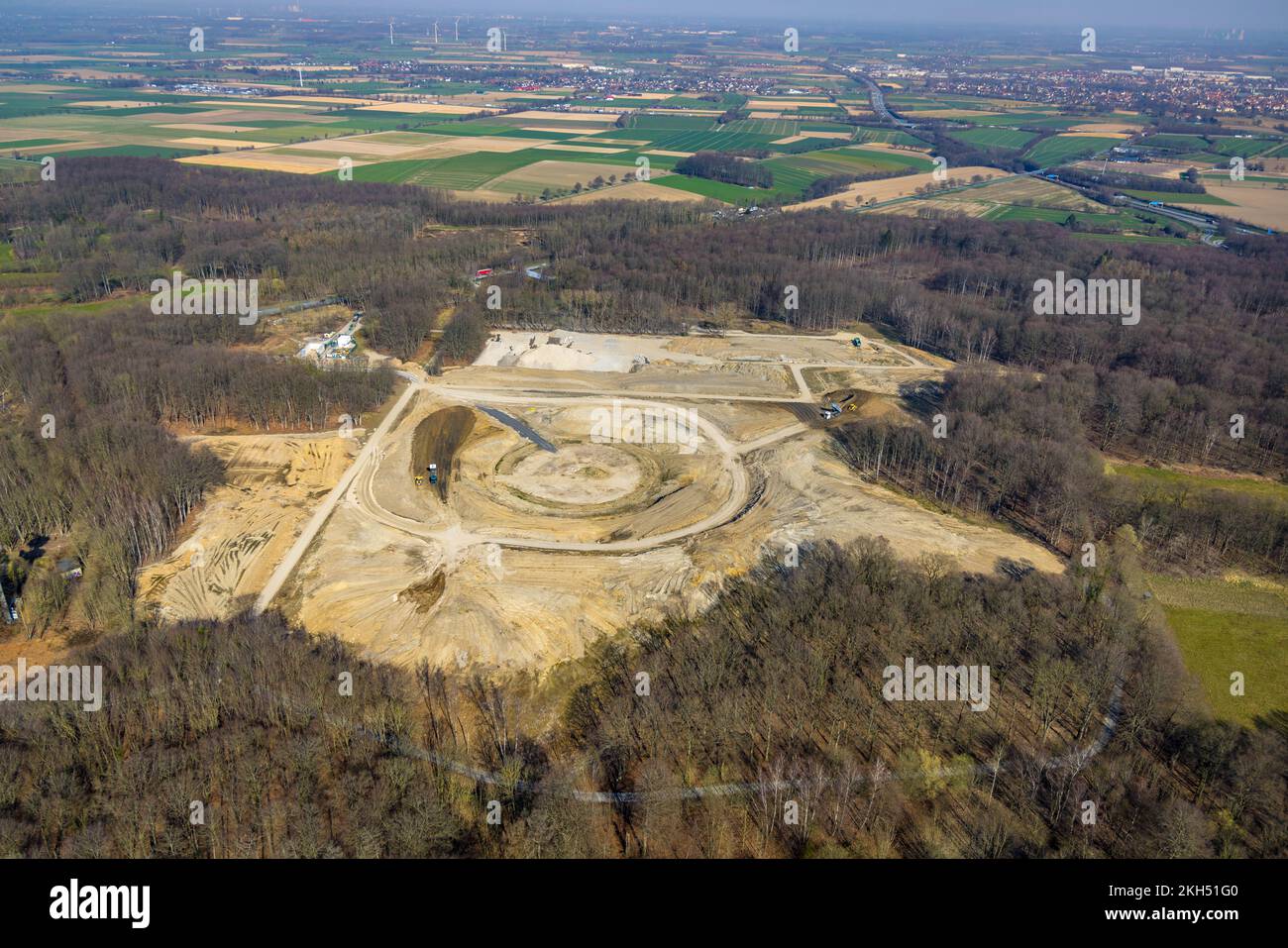 Aerial view, construction site and new construction of an observation ...