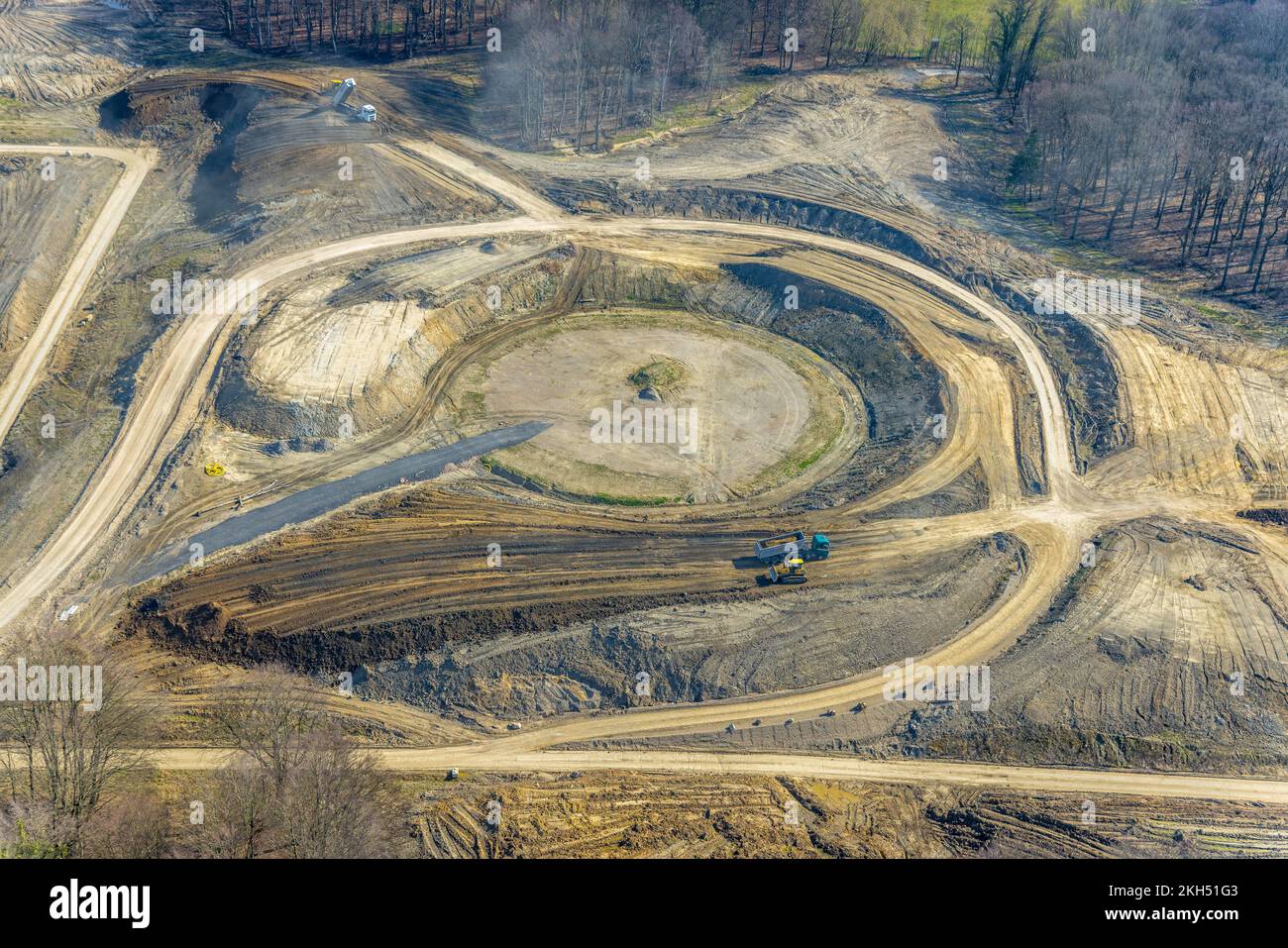 Aerial view, construction site and new construction of an observation ...
