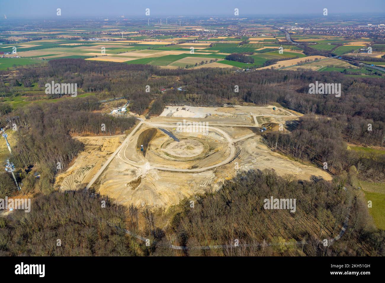 Aerial view, construction site and new construction of an observation ...