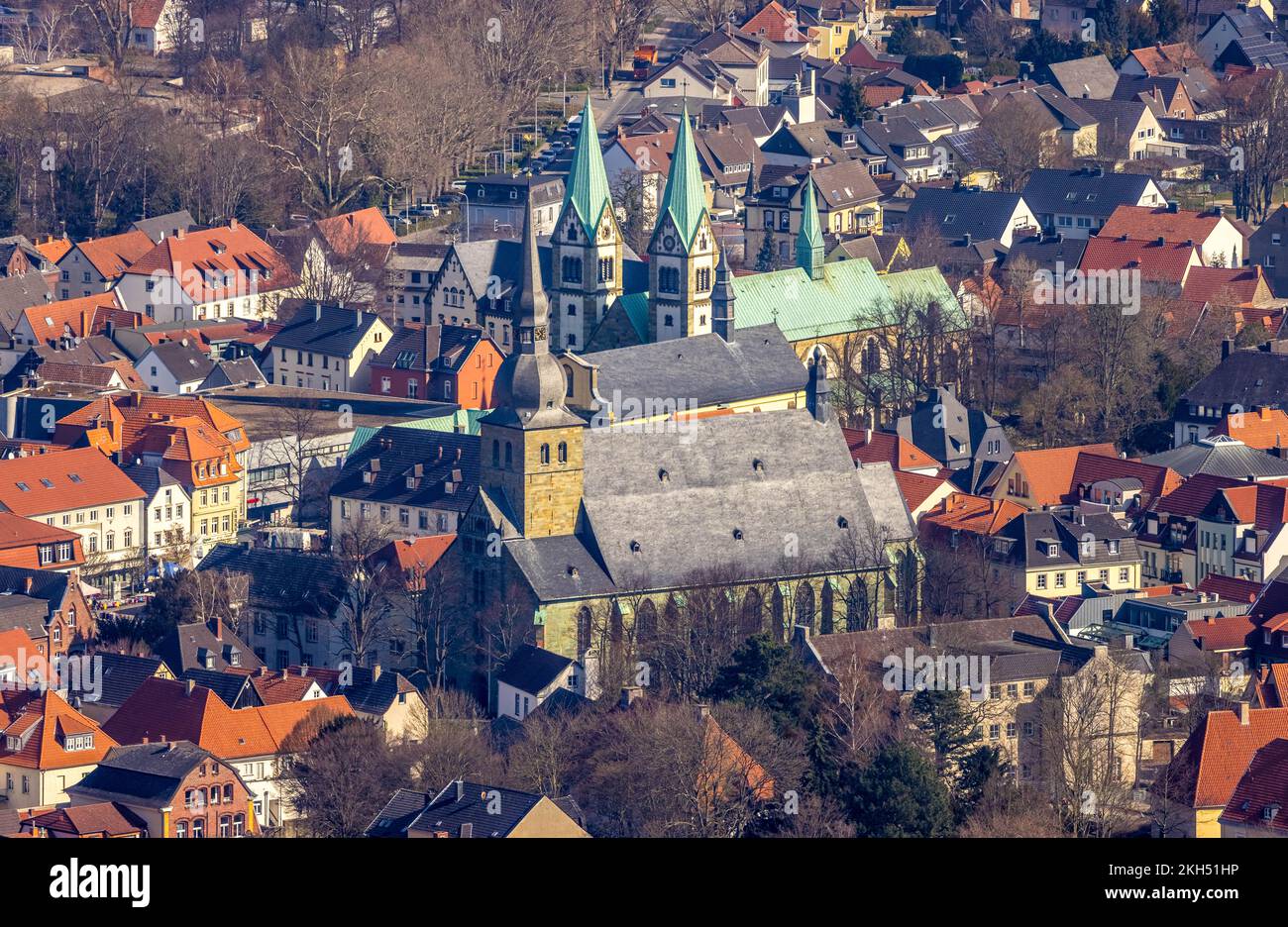 Aerial view, old town with catholic church St. Walburga, old pilgrimage ...