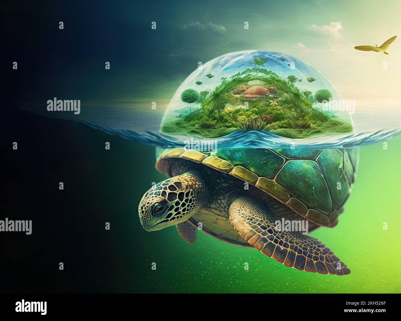 A tropical island with trees and a paradise forest, floating in the sea ...