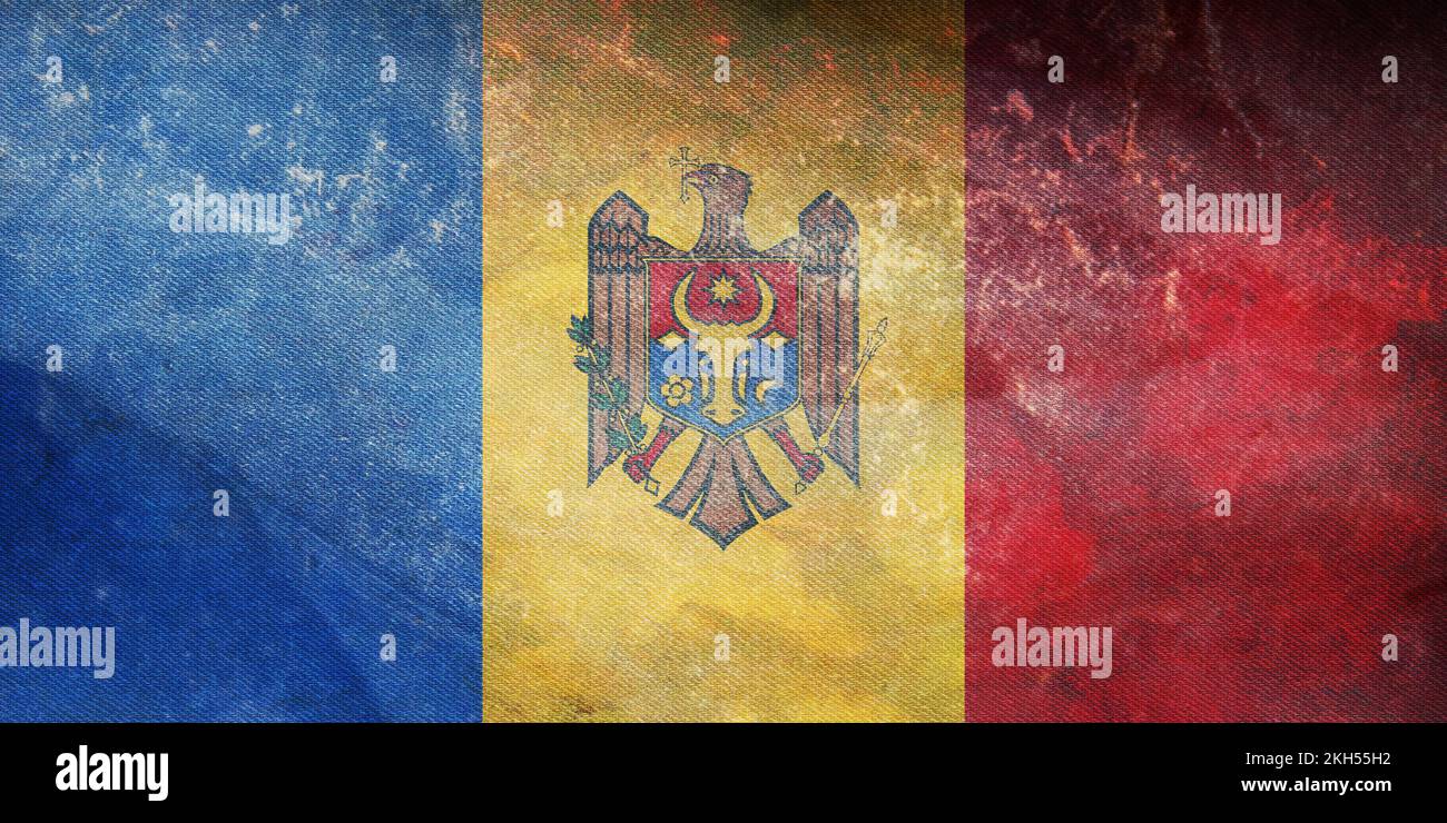 retro flag of Daco Romance peoples Moldovans with grunge texture. flag ...
