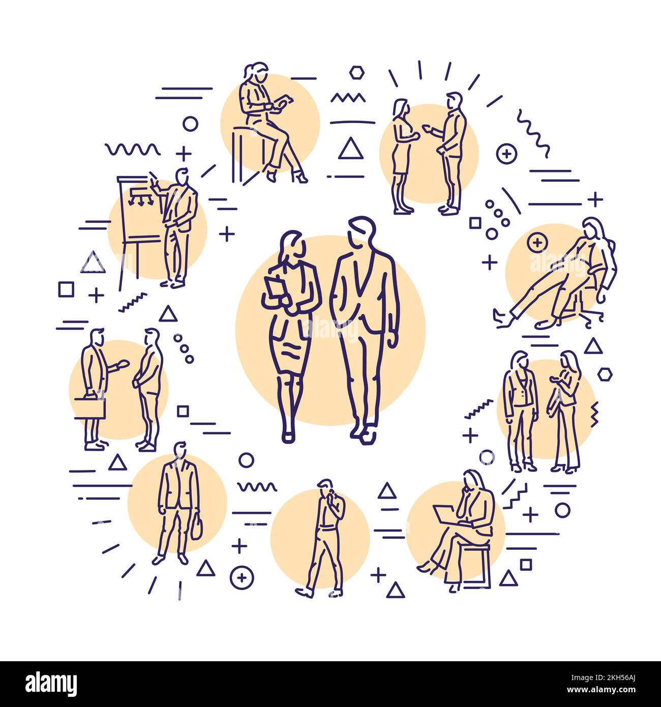 Business people web banner. Infographics with linear icons on white ...