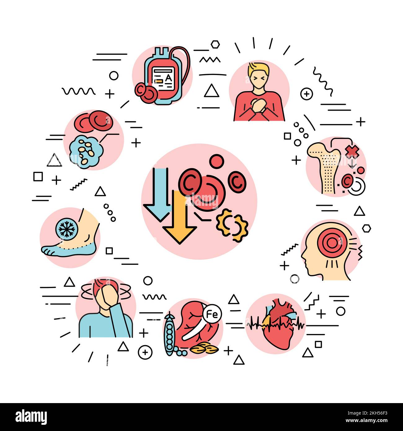 Anemia web banner. Infographics with linear icons on white background ...