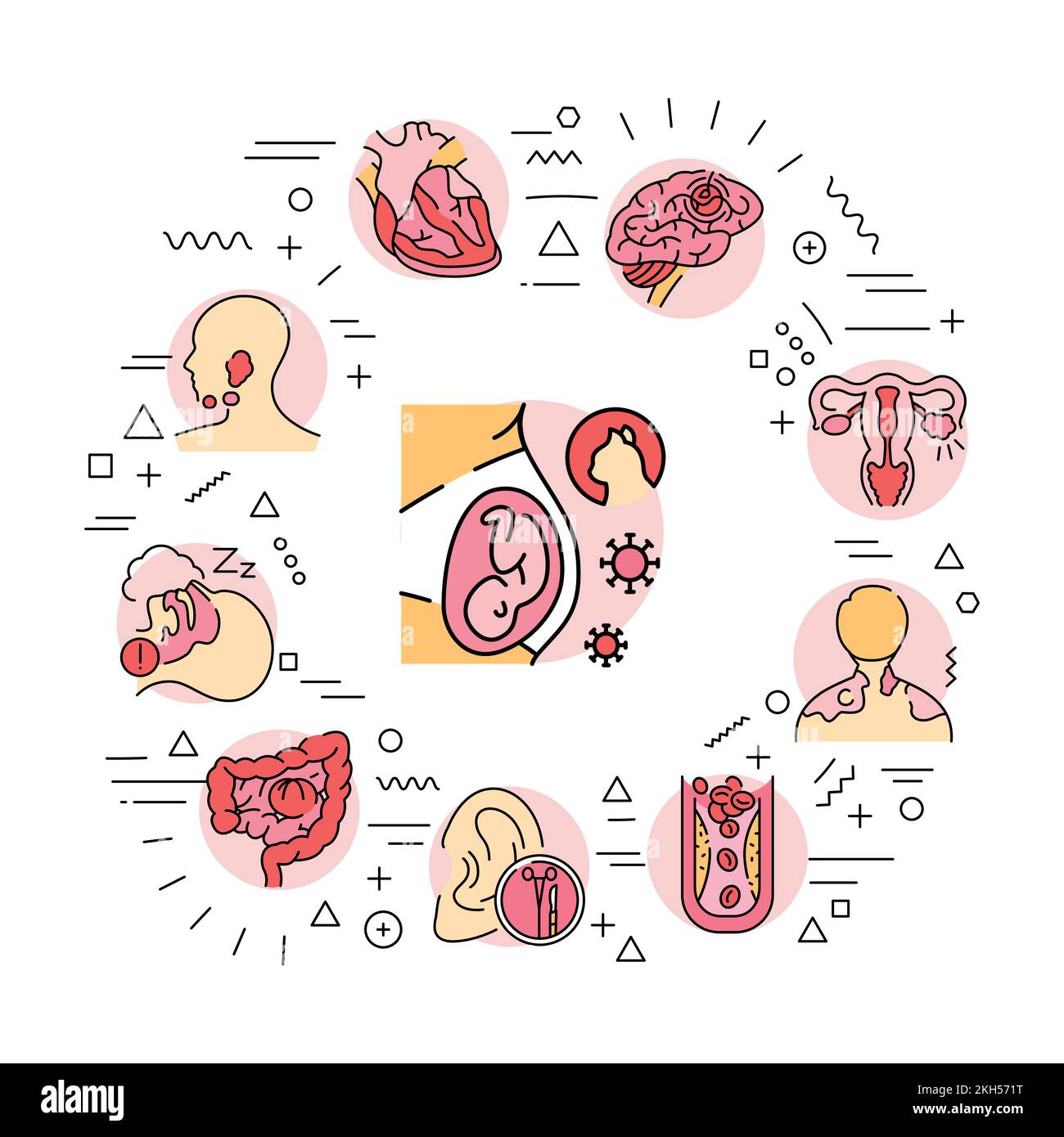 Diseases web banner. Infographics with linear icons on white background ...