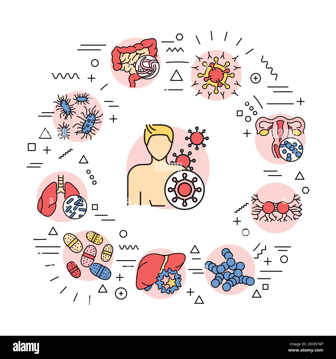 Virus and bacteria diseases web banner. Infographics with linear icons ...