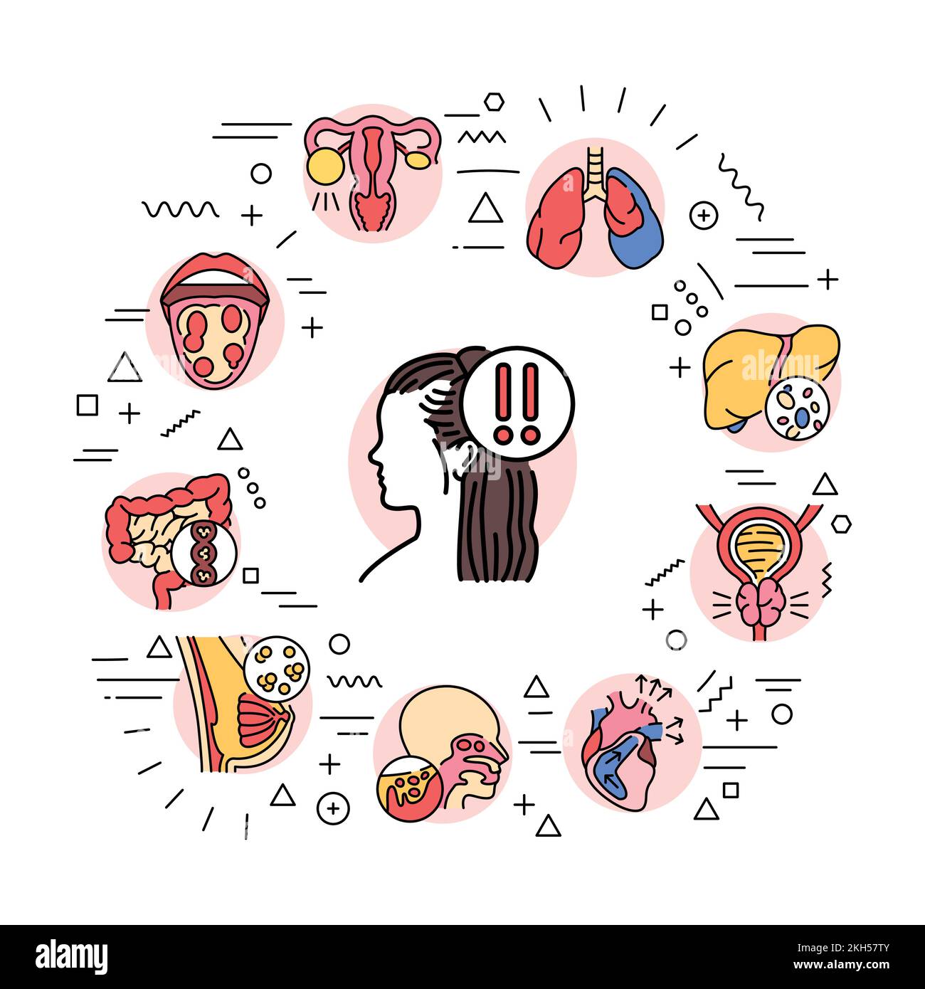 Diseases web banner. Infographics with linear icons on white background ...