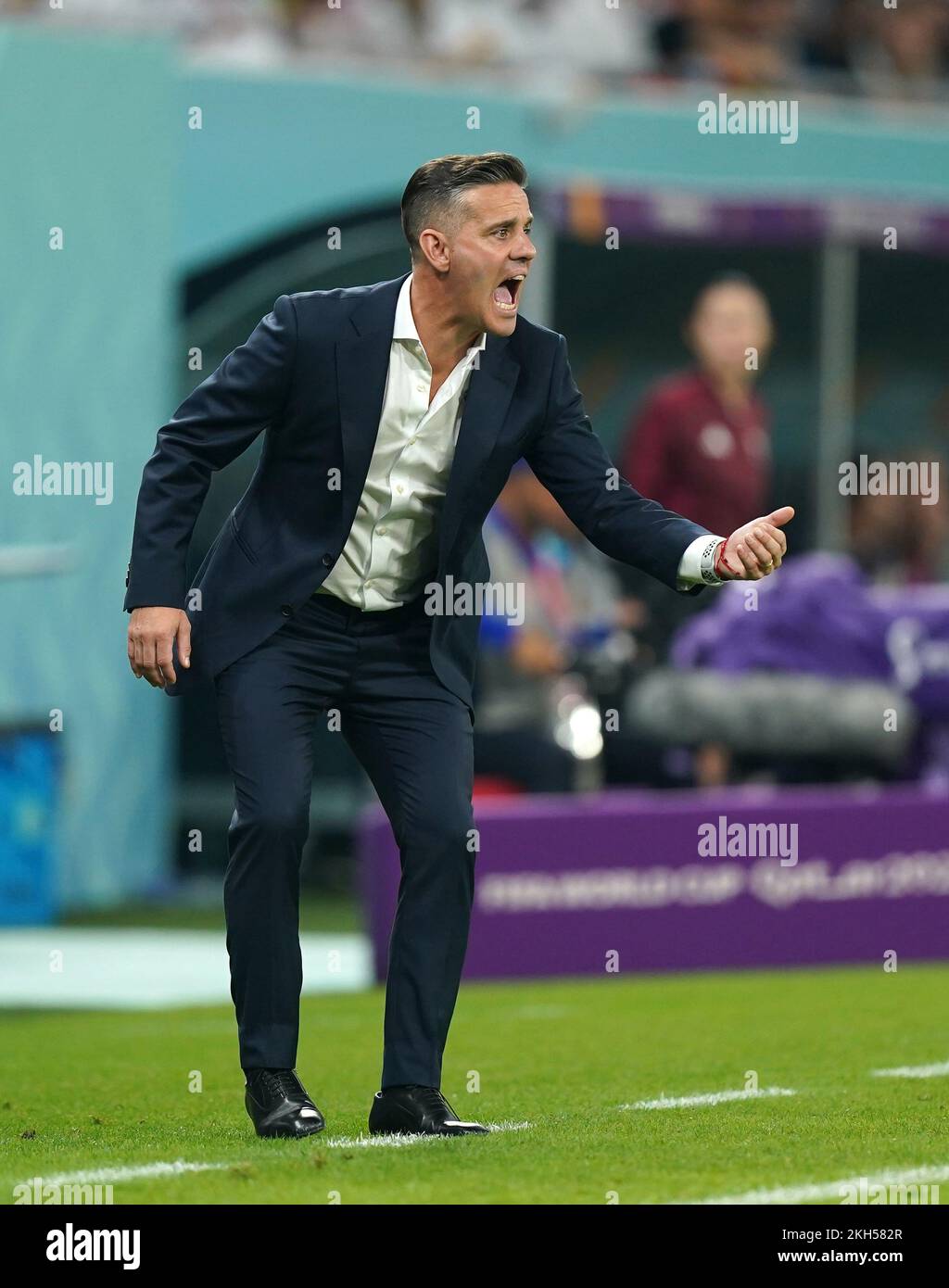 Canada manager John Herdman gestures on the touchline during the FIFA World Cup Group F match at ...