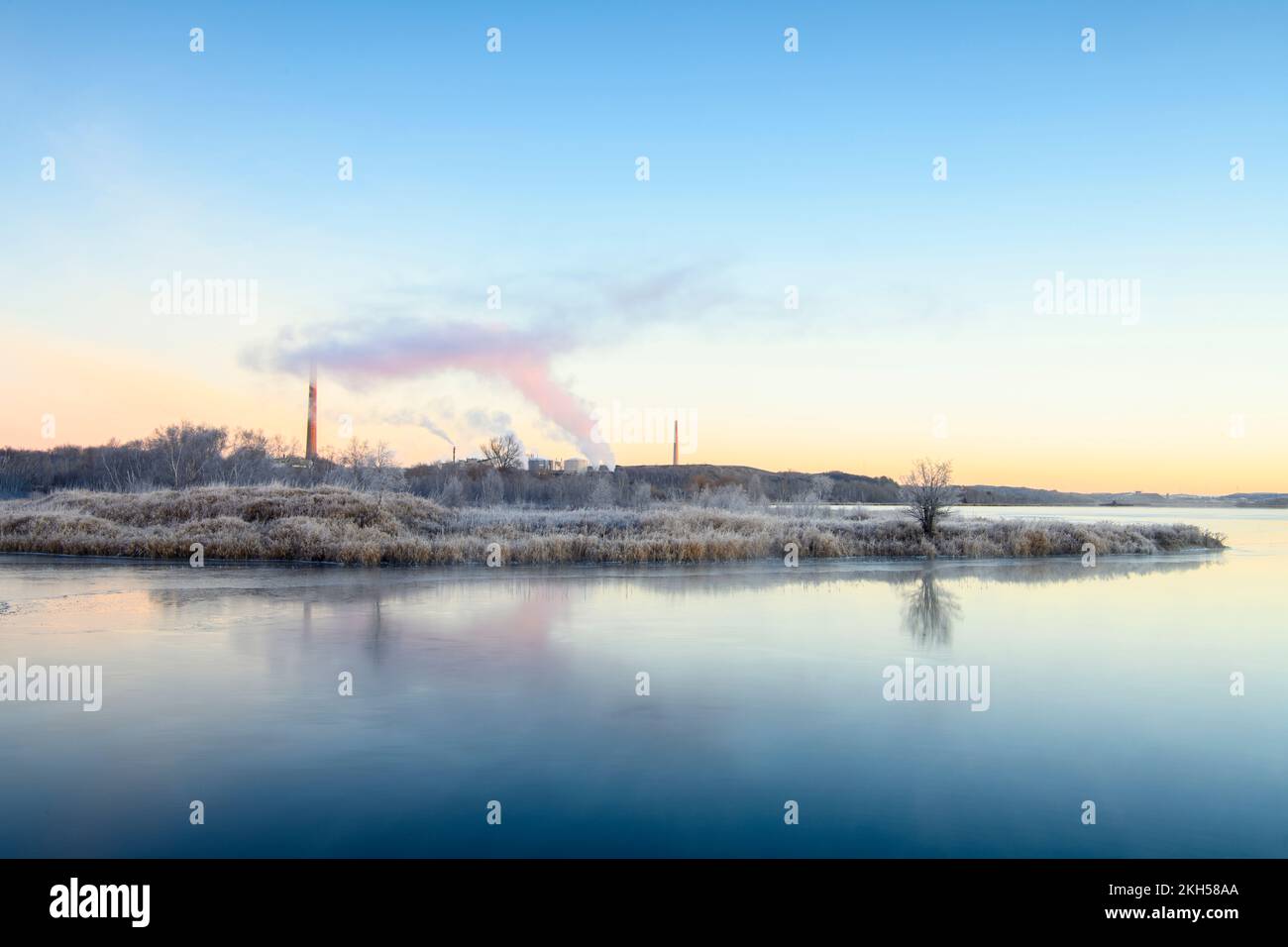 Industrial reflections in Kelly Lake, Greater Sudbury, Ontario, Canada ...
