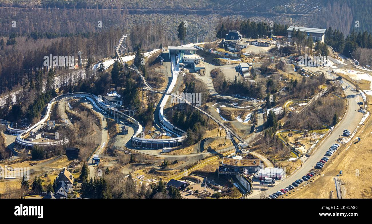 Aerial view, Veltins EisArena, artificial ice rink as toboggan run ...