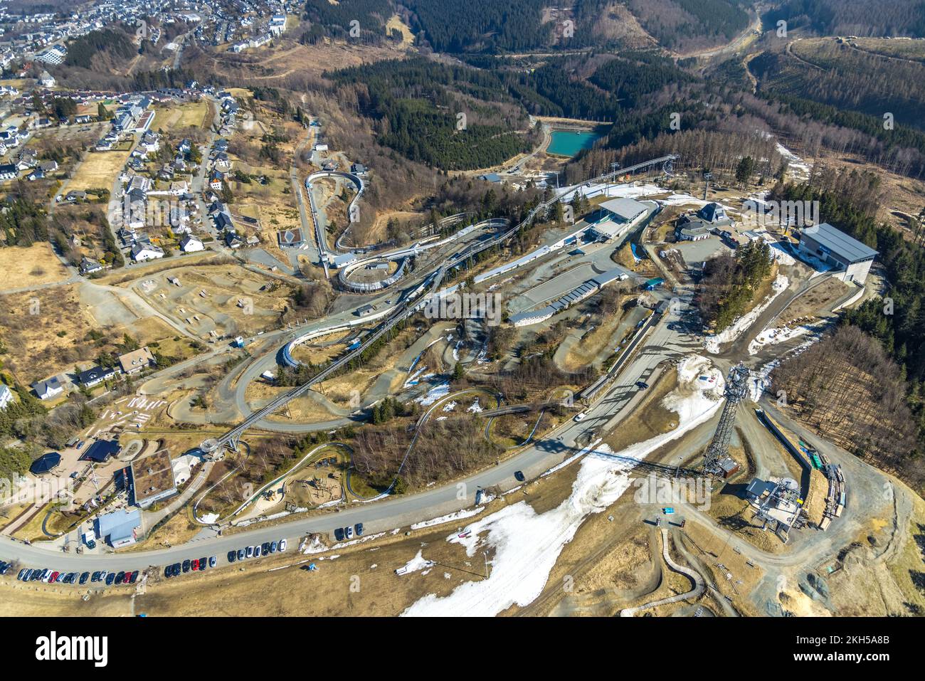 Aerial view, Veltins EisArena, artificial ice rink as toboggan run ...