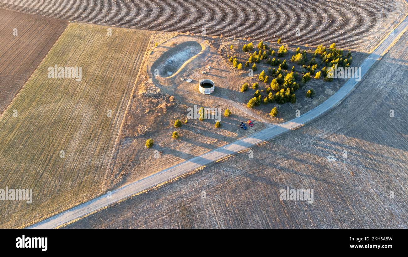Aerial view of Valensole plateau lavender field at winter, at sunset ...