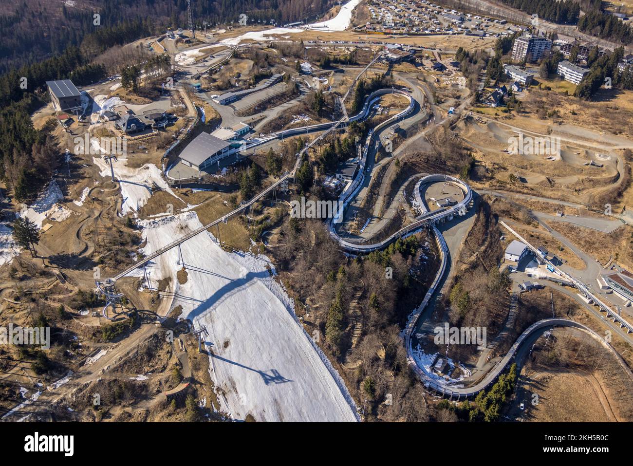 Aerial view, Veltins EisArena, artificial ice rink as toboggan run ...