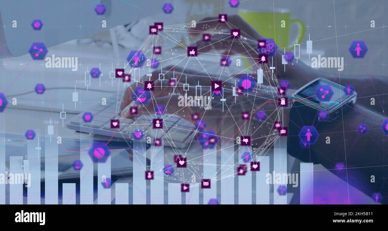 Digital Composite Image Of Network Of Connection With Interface Icons Forming A Globe Against