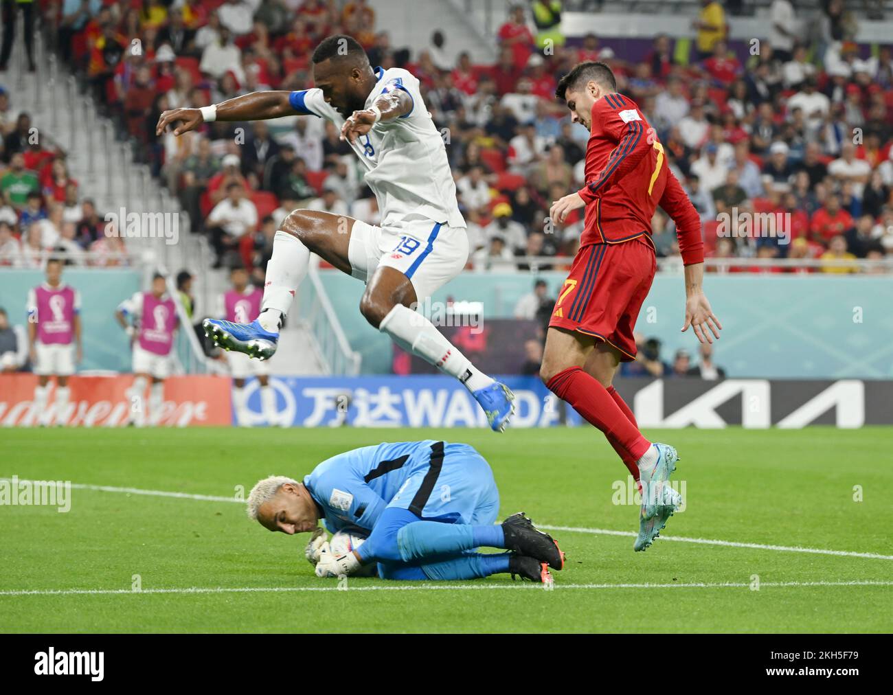Doha, Qatar. 23rd Nov, 2022. Keylor Navas (bottom), goalkeeper of Costa ...