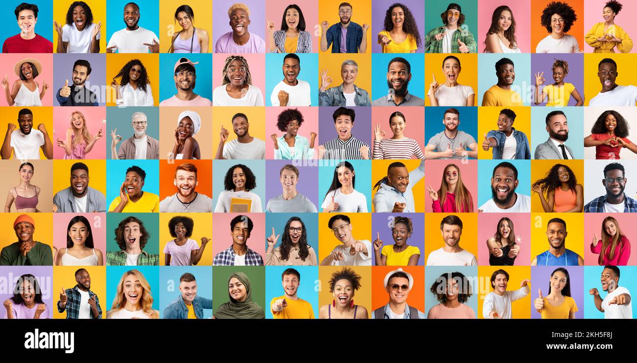 Social Diversity. Mosaic With Happy Faces Of Different People Over ...