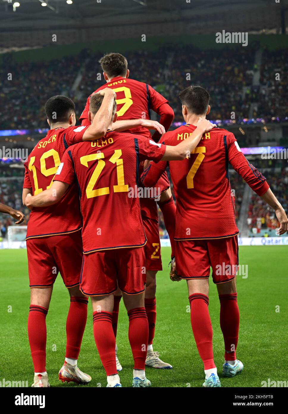 Doha, Qatar. 23rd Nov, 2022. Players of Spain celebrate after scoring ...