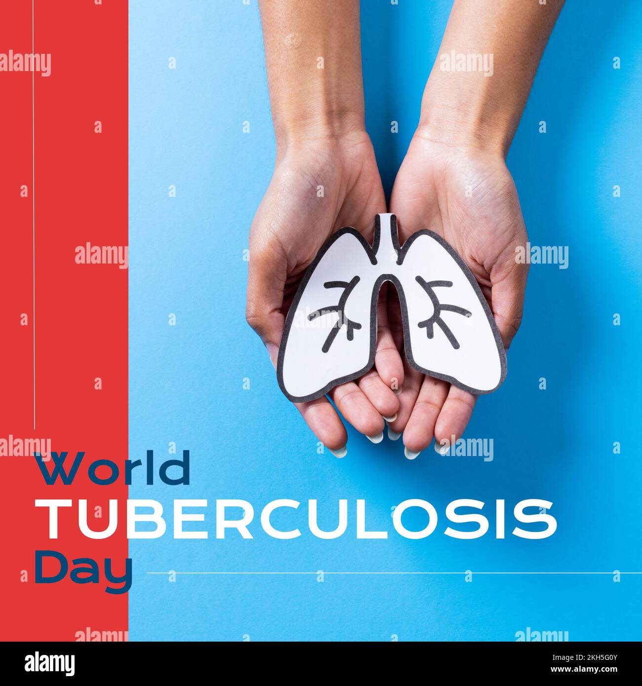 Composition of world tuberculosis day text over hands with lungs Stock ...