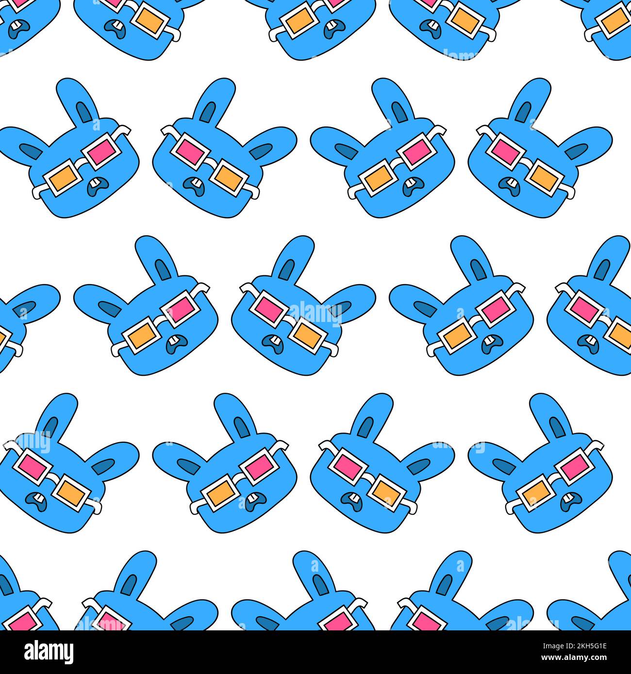 A set of blue cartoon rabbits with 3d cinema glasses isolated on white ...