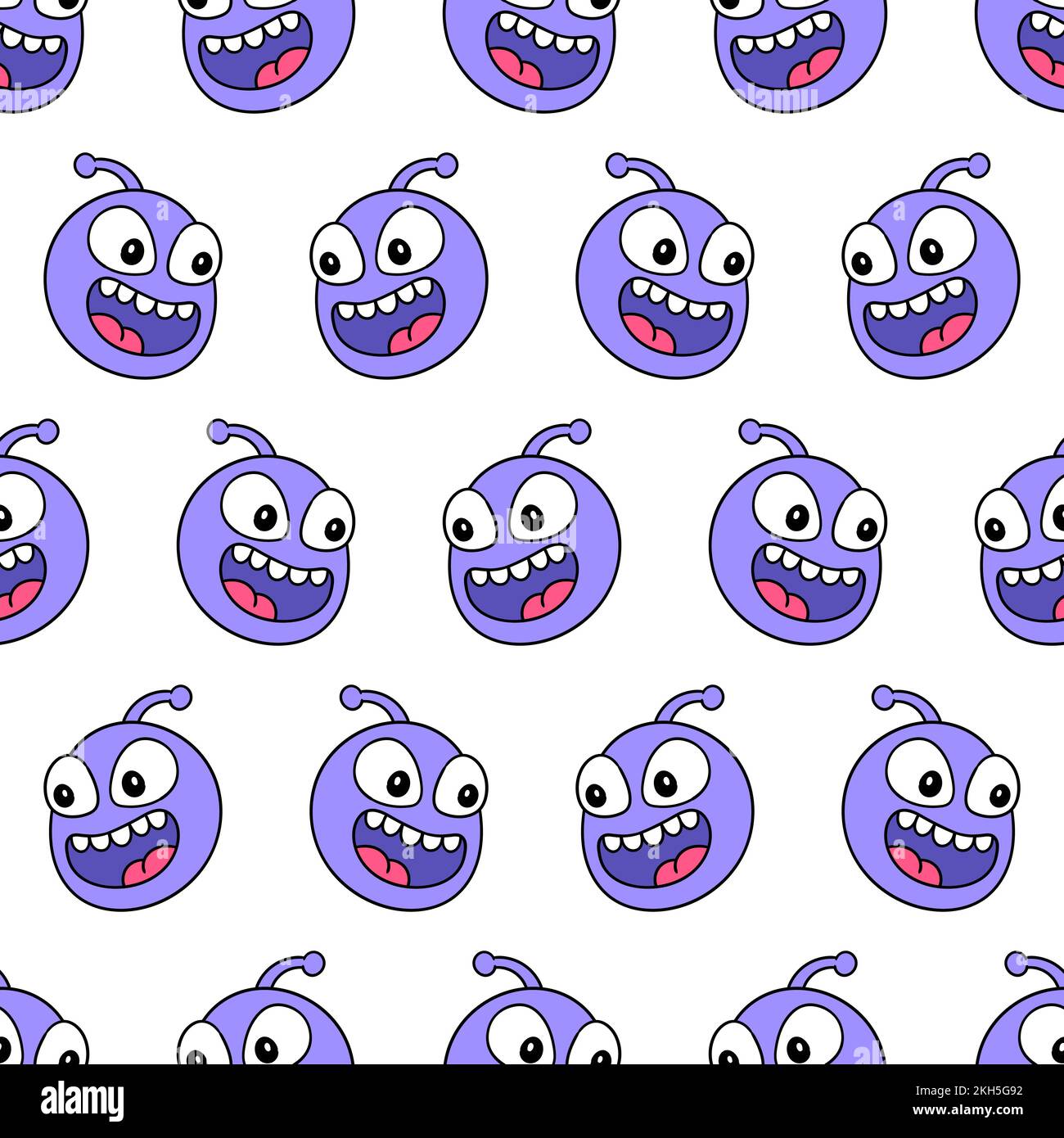 A set of purple cartoon alien characters isolated on white background ...