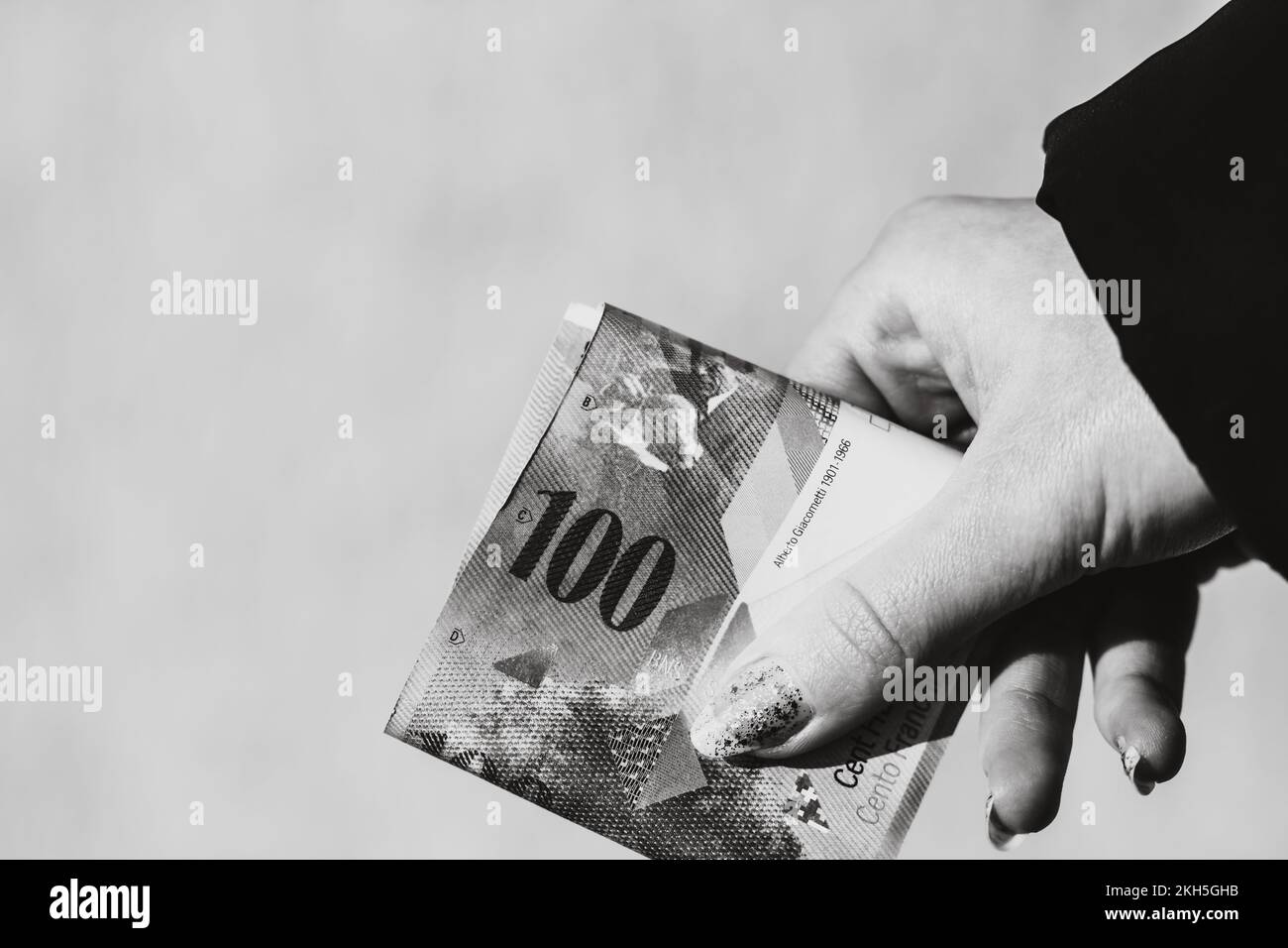 World money concept, close up of 100 swiss franc banknote, photo of CHF ...