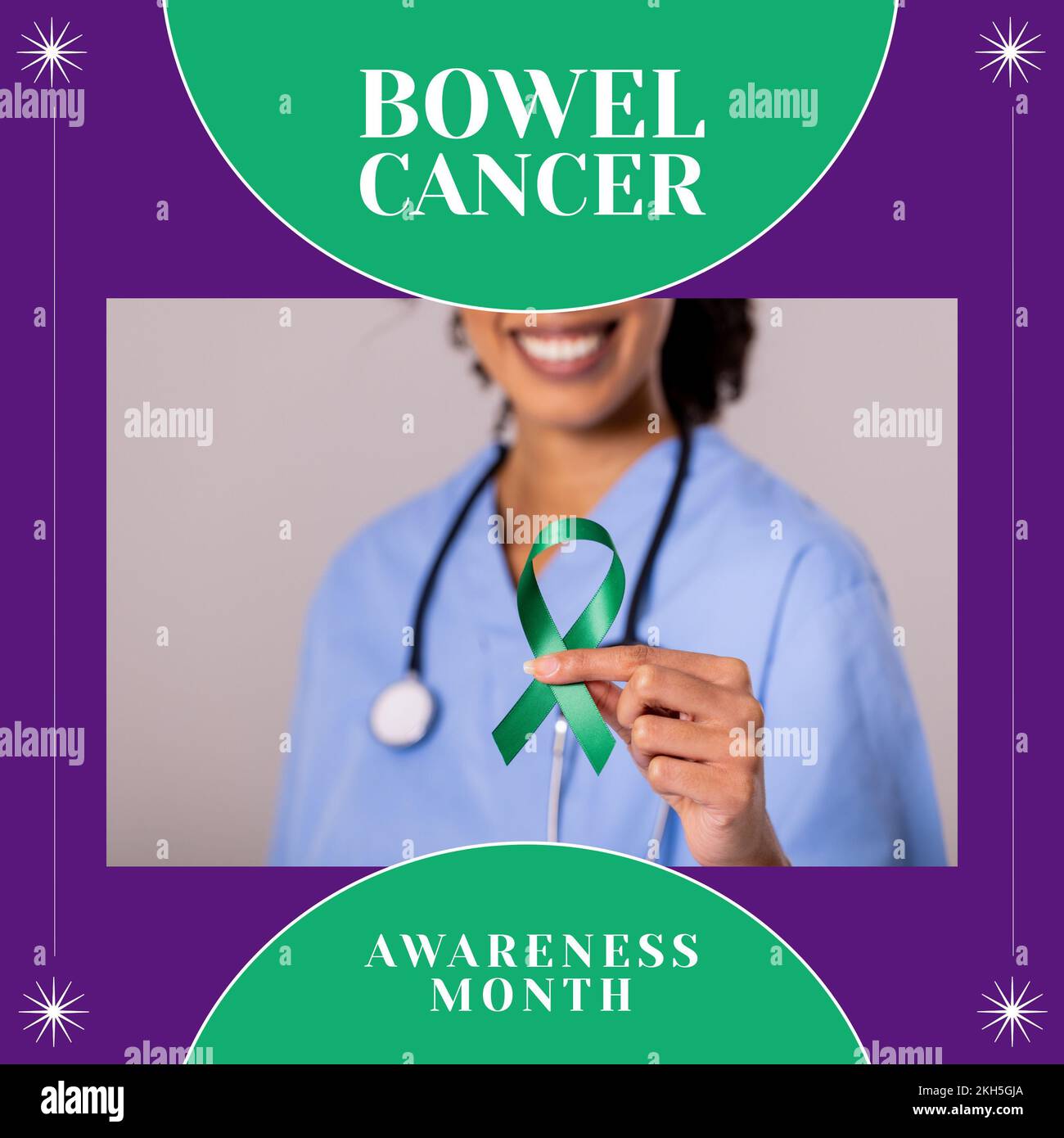 Composition of bowel cancer awareness month text over biracial female ...