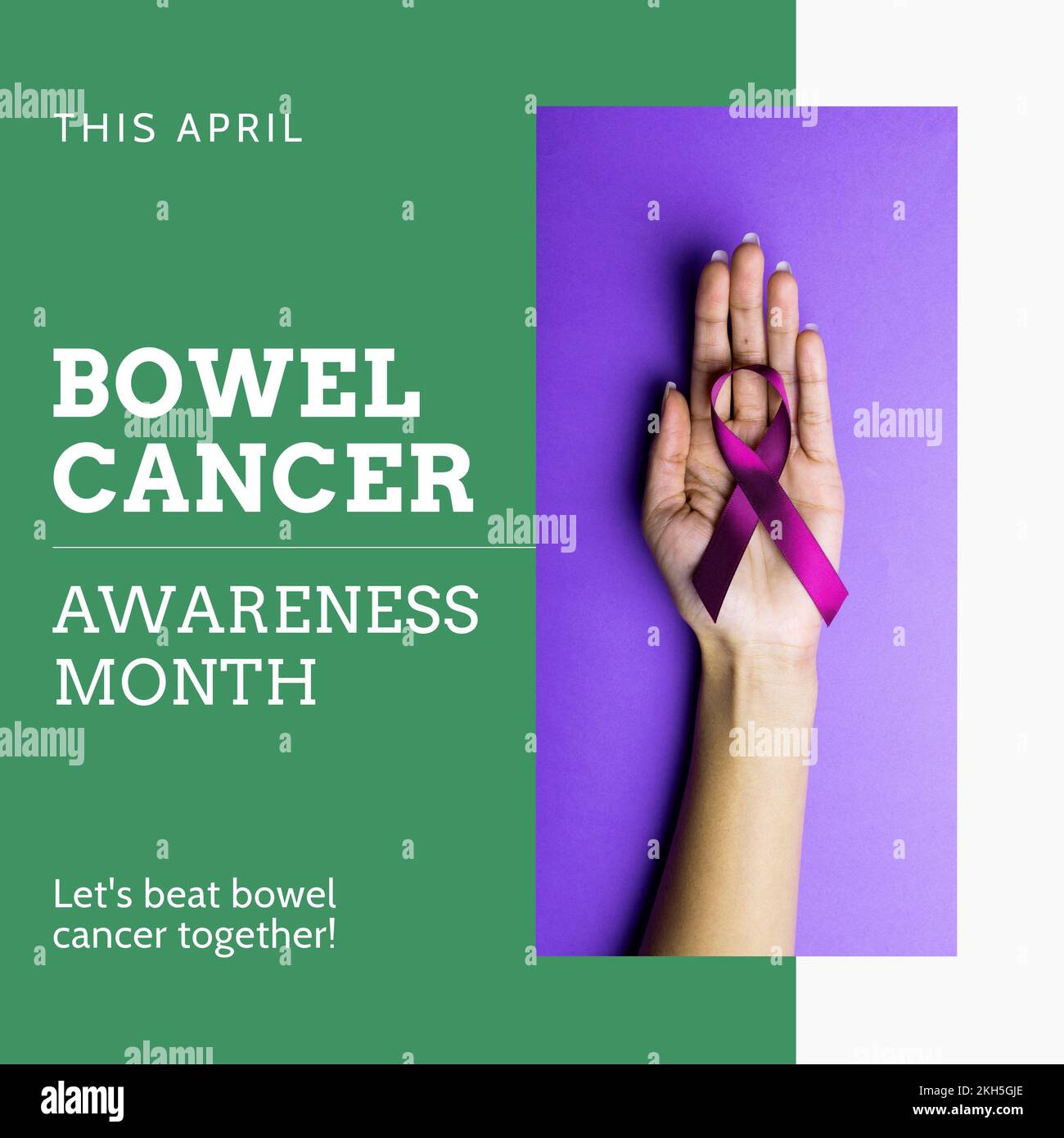 Composition of bowel cancer awareness month text over hand with cancer ...