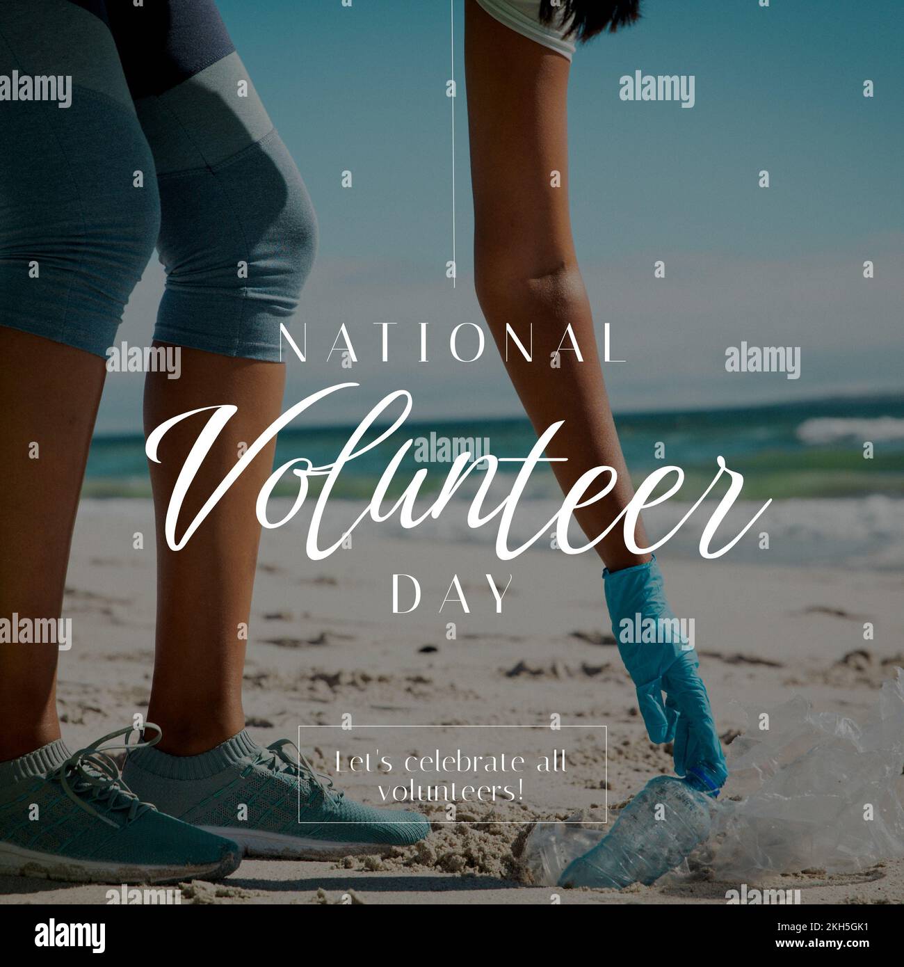 Composition of national volunteer month text over female volunteer on ...