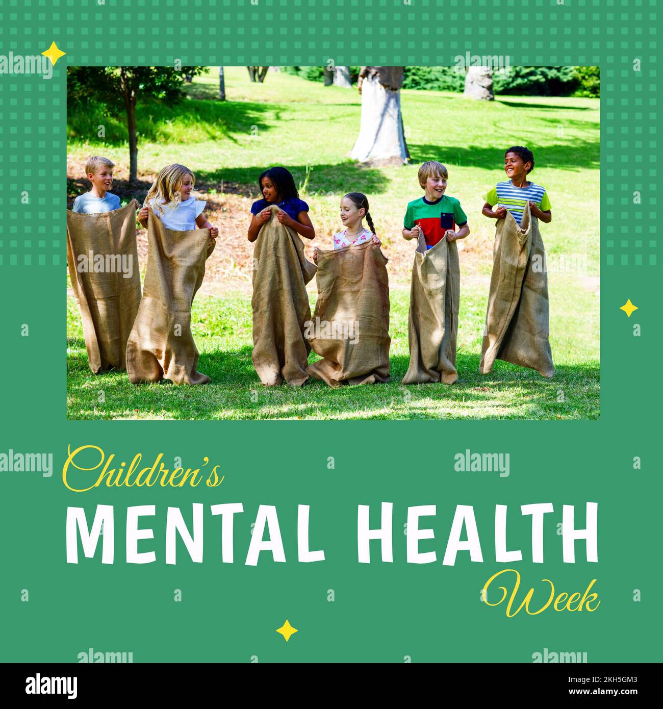 Composition of children's mental health week text and children playing ...
