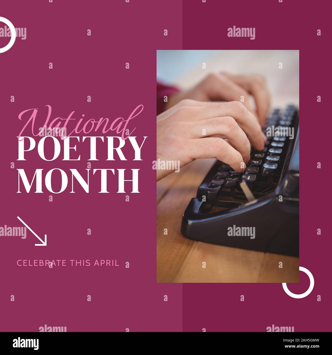 Composition of national poetry month text over hands writing Stock ...