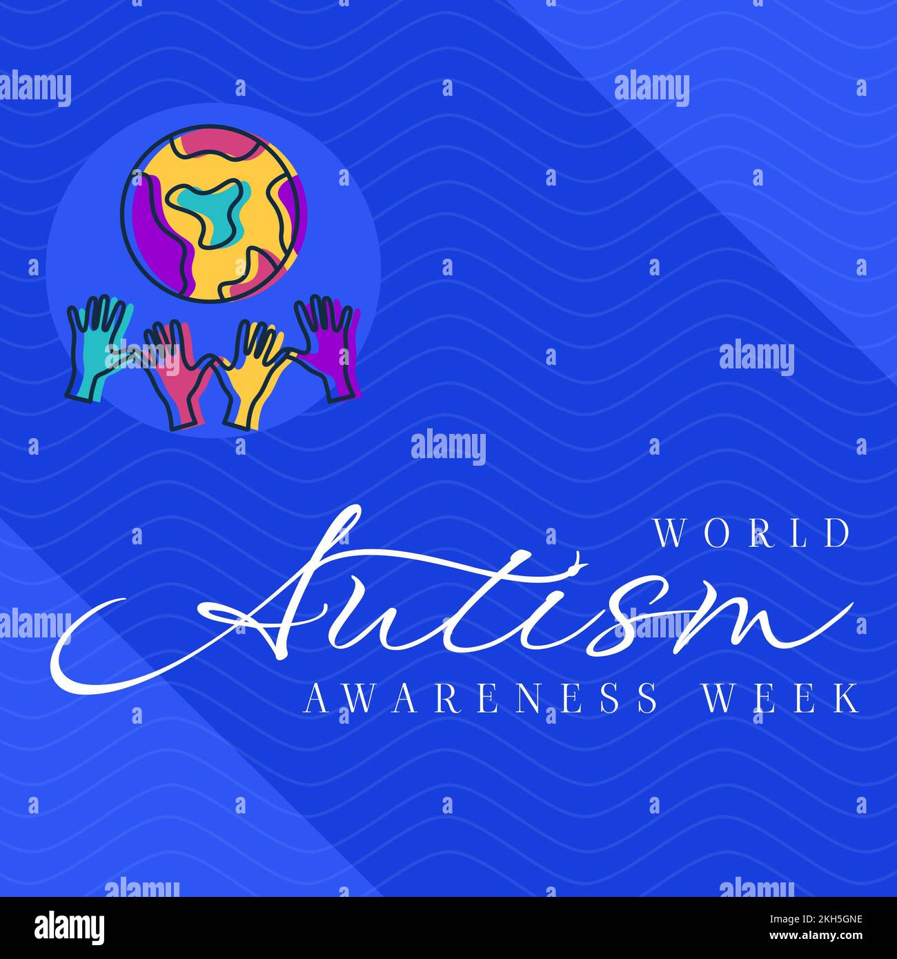 Composition of world autism awareness week and hands and globe formed ...