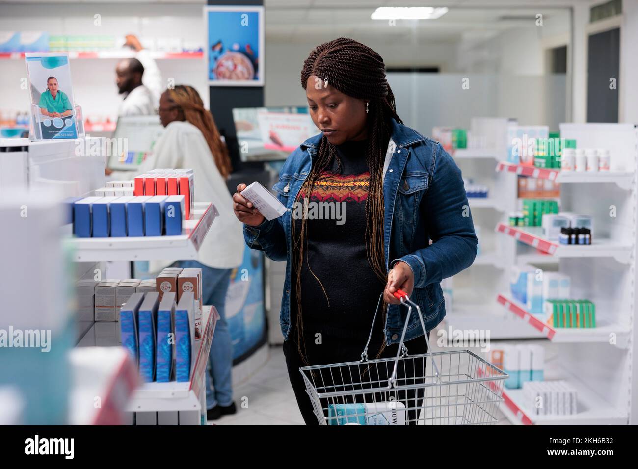African american woman checking prescription treatment in pharmacy ...