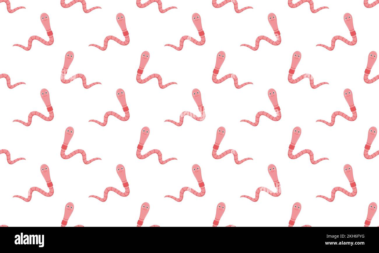 Cute worm characters seamless pattern. Earthworms with smiling faces ...