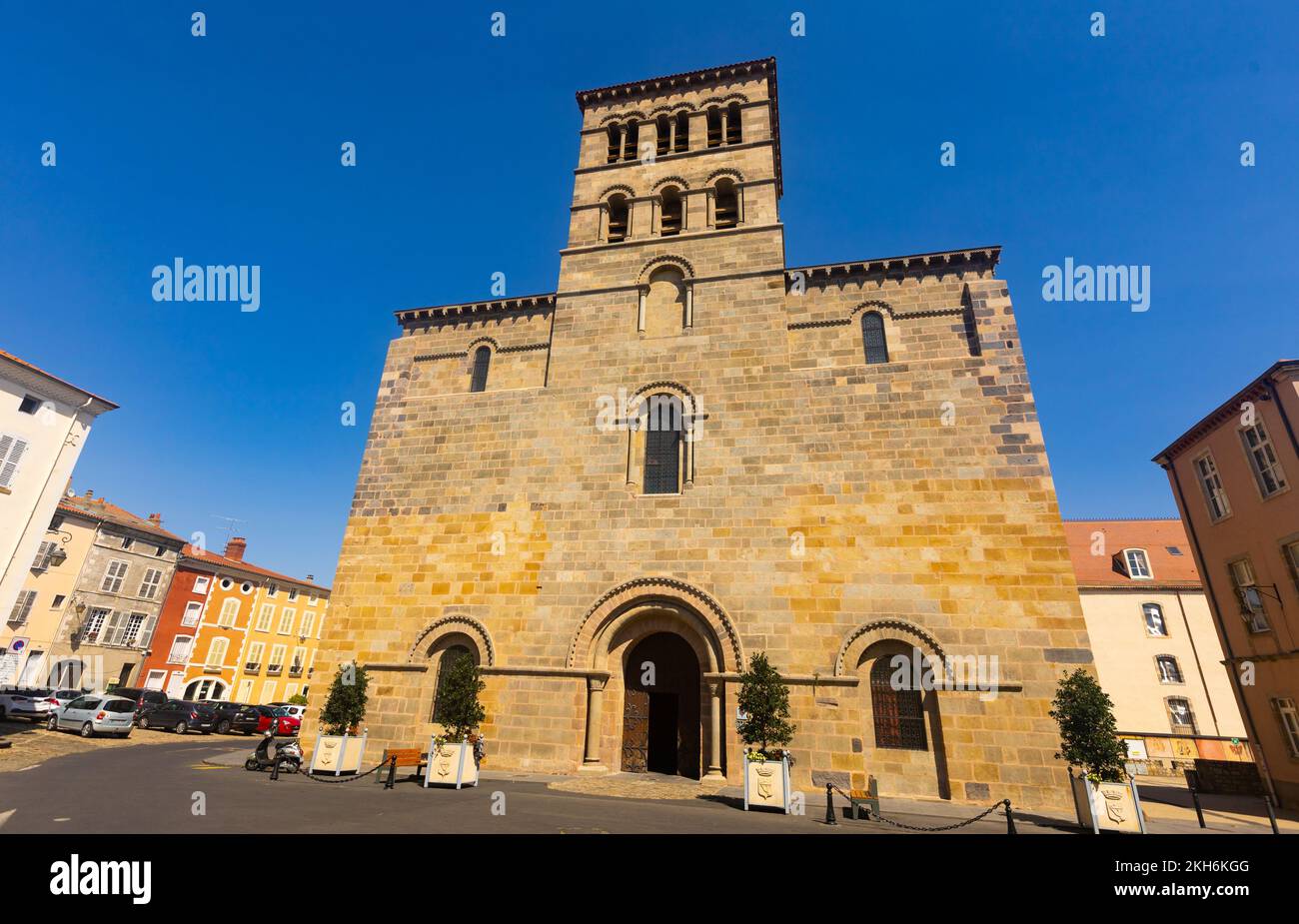 West facade of medieval church of Saint-Austremoine in Issoire Stock ...