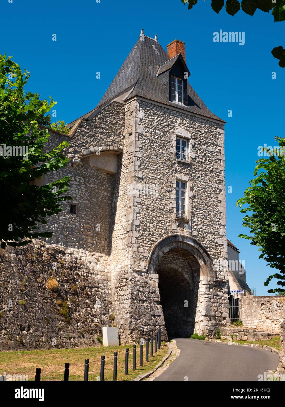 Fortified tower with entrance gate to medieval Chateau royal de ...