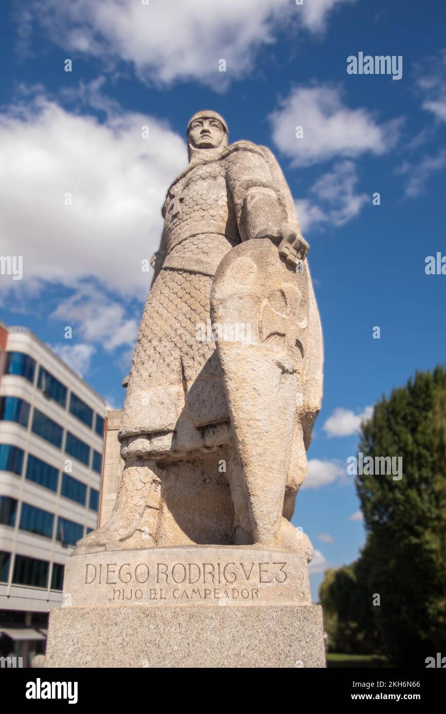 Statue of the knight Diego Rodriguez, founder of the city of Burgos in ...