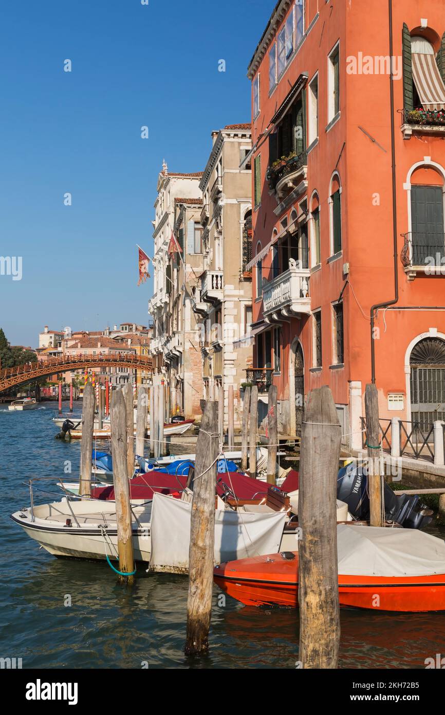 Renaissance architectural style palace buildings and moored boats on ...