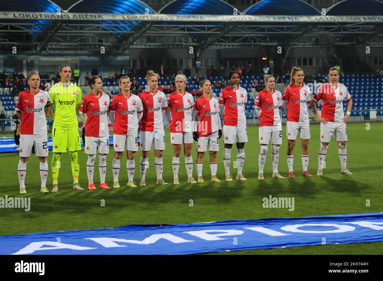 Slavia Praha players listening to the Champions League anthem before ...