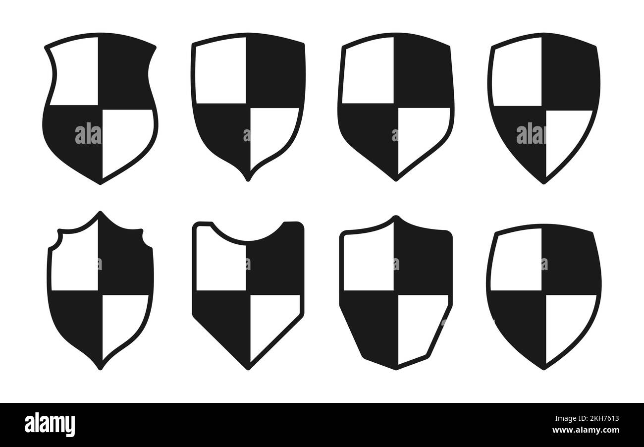 Shield flat icon set. Police badge patch template. Knight heraldic ...