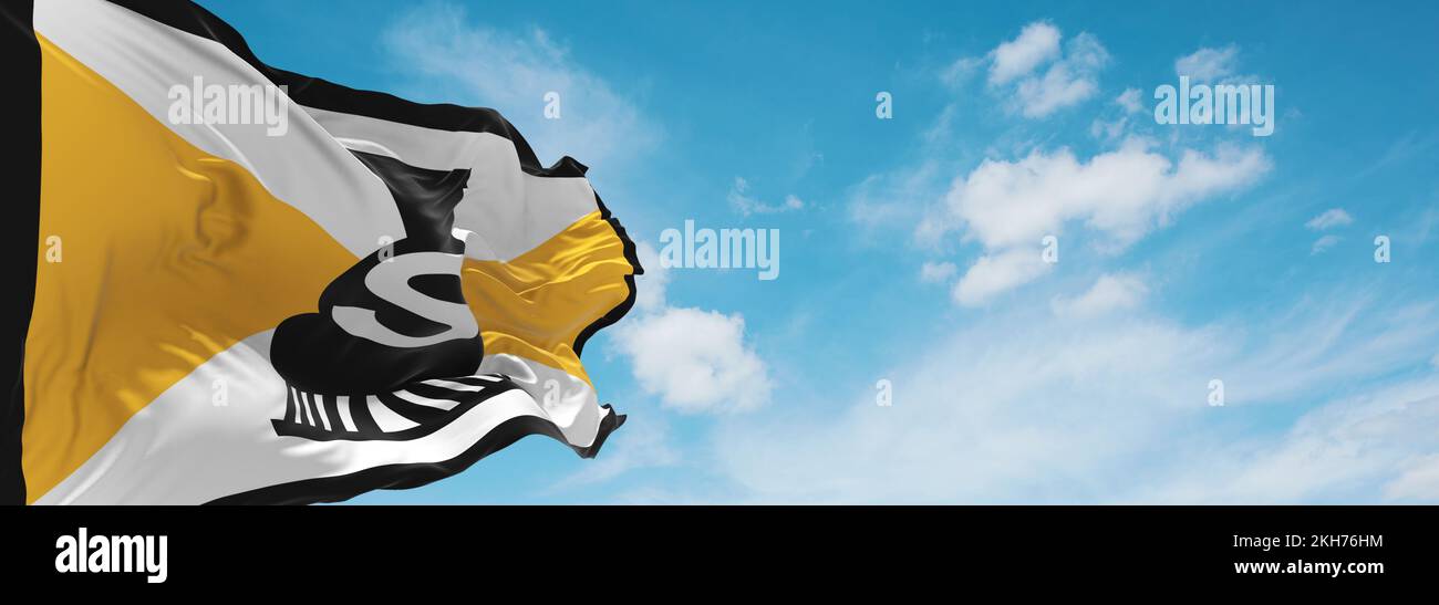 official flag of Slater, Iowa untied states of America at cloudy sky ...