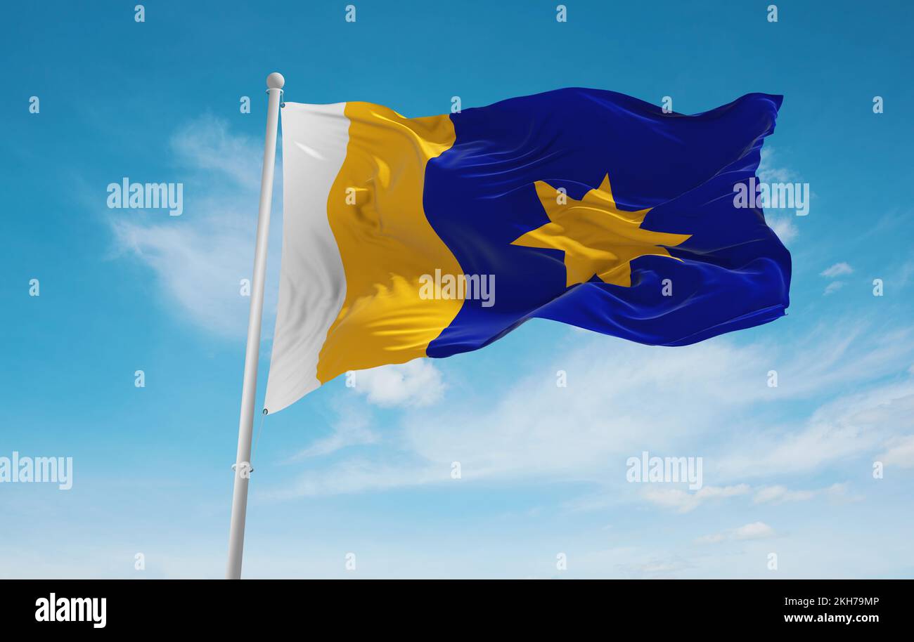 official flag of Hutchinson, Kansas untied states of America at cloudy ...