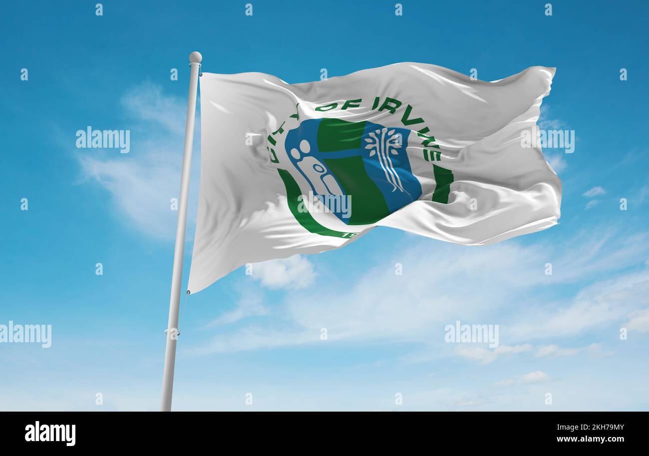 official flag of Irvine, California untied states of America at cloudy ...