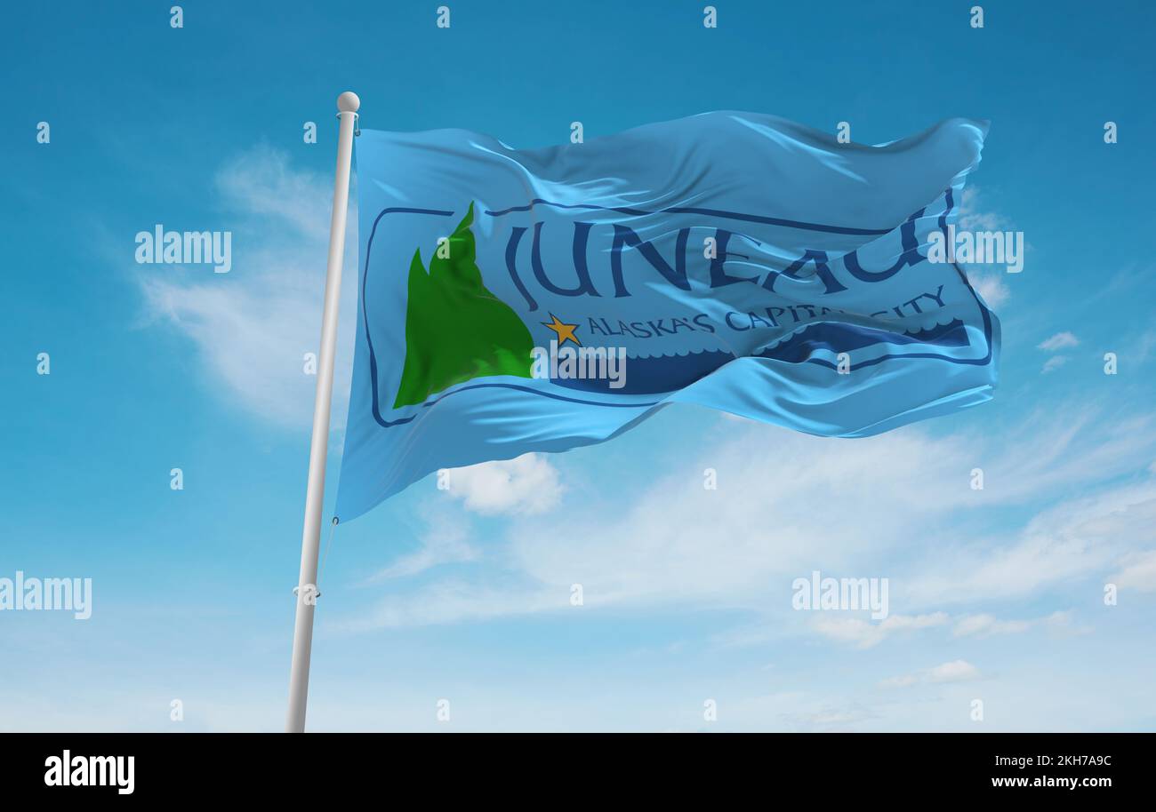 official flag of Juneau, Alaska untied states of America at cloudy sky ...