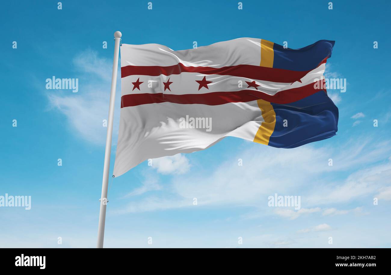 official flag of Jenks, Oklahoma untied states of America at cloudy sky ...