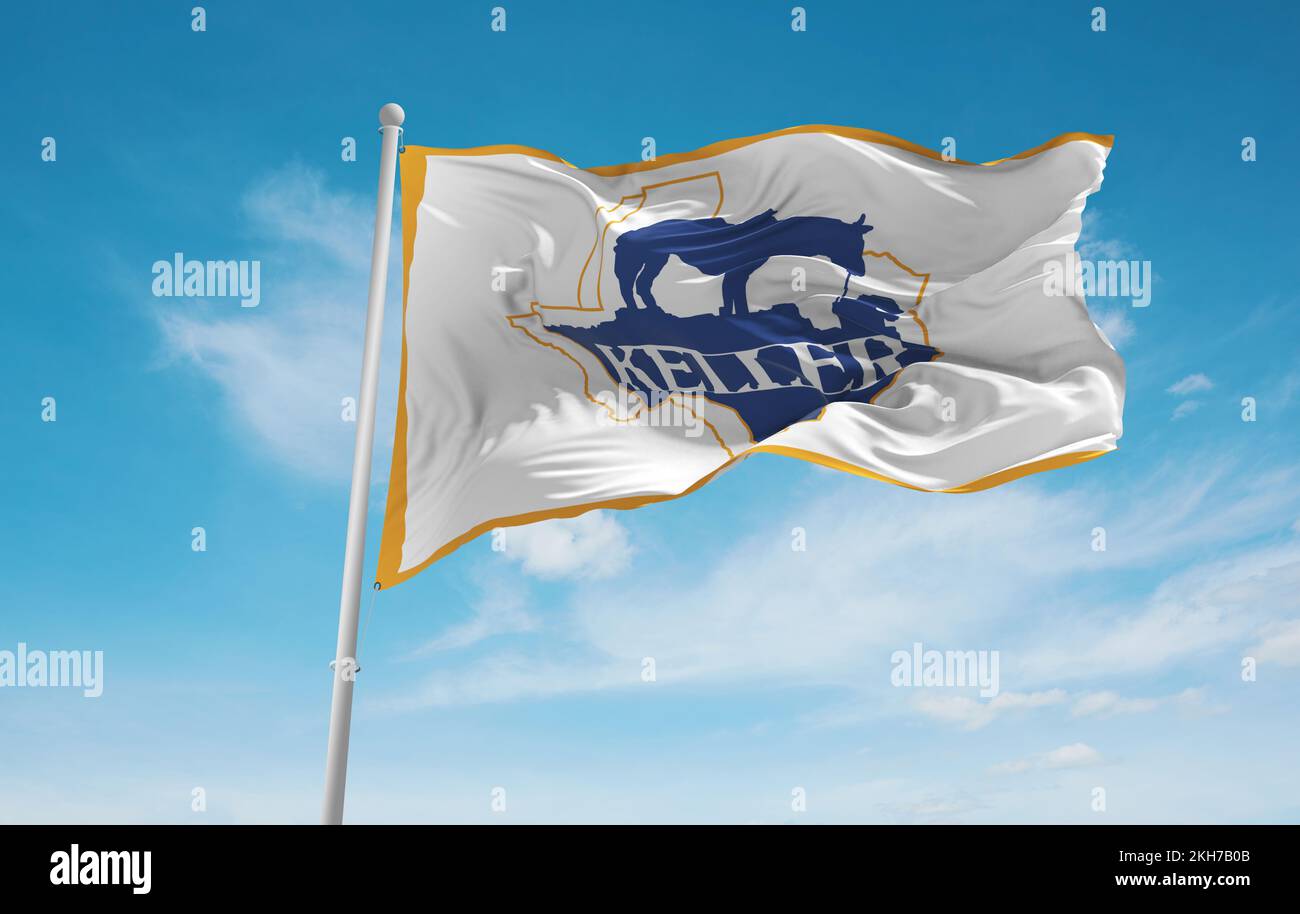 official flag of Keller, Texas untied states of America at cloudy sky ...