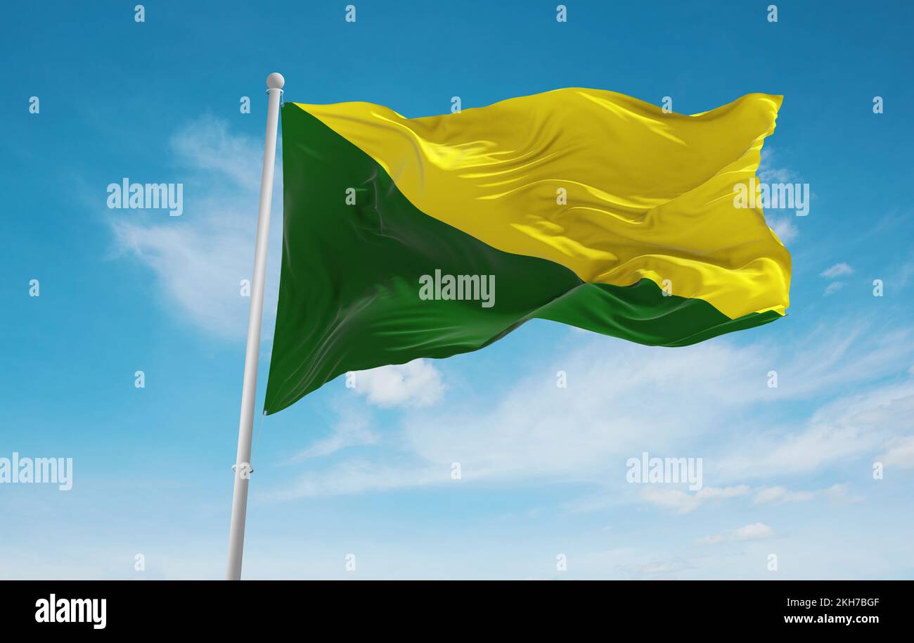 official flag of Las Marias untied states of America at cloudy sky ...