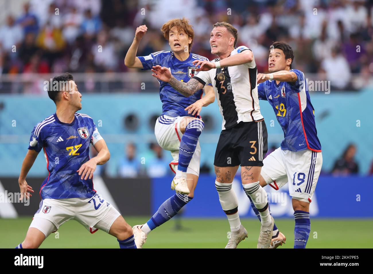 Al Rayyan, Qatar, November 23, 2022. Al Rayyan, Qatar. 23rd Nov, 2022. (L to R) Maya Yoshida, Ko ...