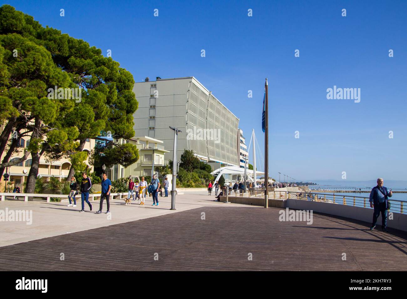 Grado, Italy: The Nazario Sauro walk, modern architecture and sea, street view Stock Photo - Alamy