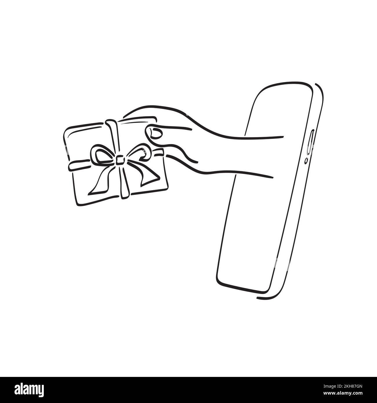closeup hand holding gift box in smartphone illustration vector hand ...