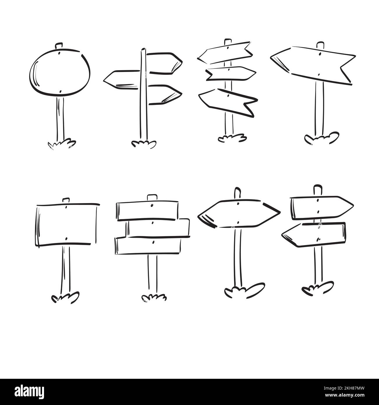 wooden road sign icon set illustration vector hand drawn isolated on ...